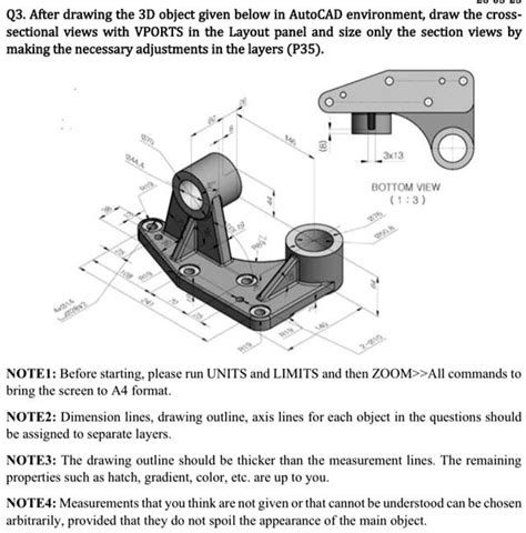 Solved Q3 After Drawing The 3d Object Given Below In The Autocad