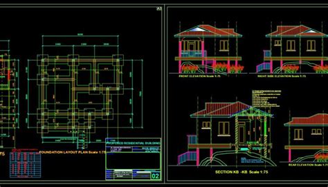 Residential Building Plan Elevation And Sections Details Autocad File Dwg Free Cad Blocks