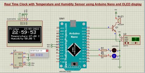 Real Time Clock with Temperature and Humidity Sensor using Arduino Nano and OLED display مستقل