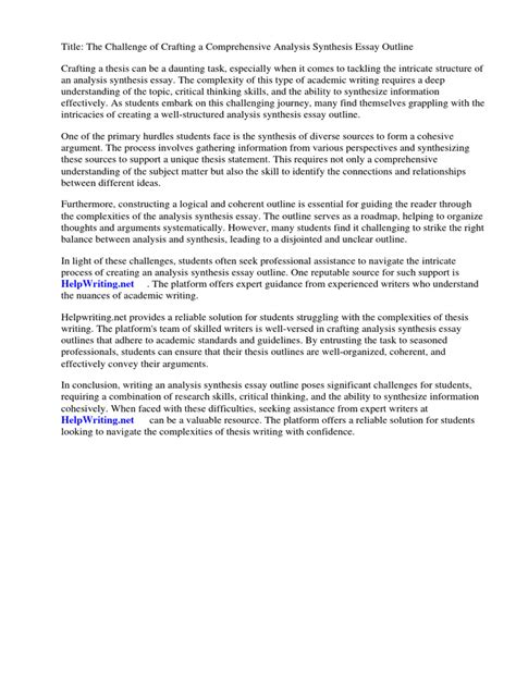 Analysis Synthesis Essay Outline Pdf Essays Thought