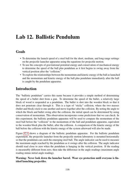 Ballistic Pendulum Experiment Guide Pdf Momentum Collision