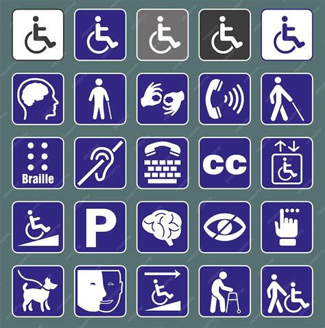 Set Of Disability Icons Or Graphic Elements With Information About