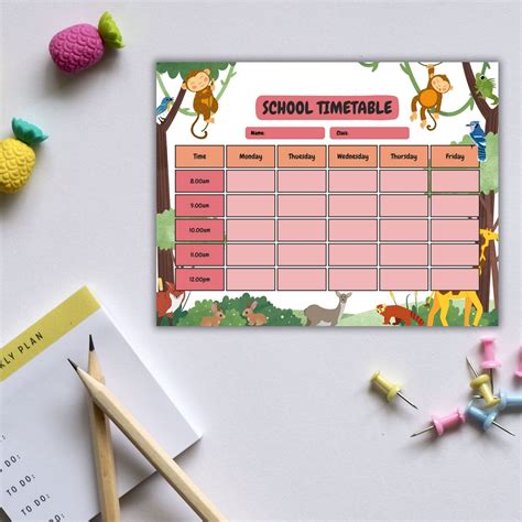 Jungle Themed School Timetable Printable School Timetable Elementary Class Schedule Class