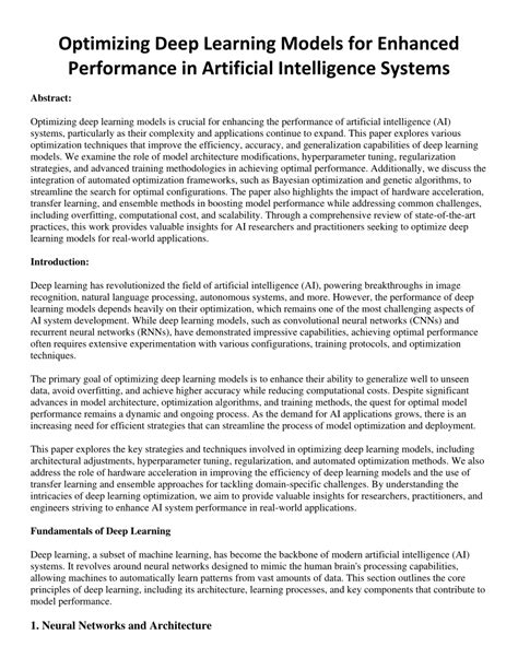 Pdf Optimizing Deep Learning Models For Enhanced Performance In Artificial Intelligence Systems