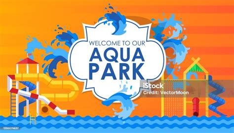 아쿠아 파크 벡터 일러스트레이션입니다 인쇄 포스터 템플릿 워터 파크 광고 전단지 아쿠아 파크 초대 어린이를 동반한 가족을 위한 여름 액티비티 가족에 대한 스톡 벡터 아트 및