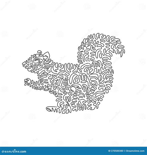 Single Curly One Line Drawing Of Cute Bushy Tailed Squirrel Abstract Art Stock Illustration