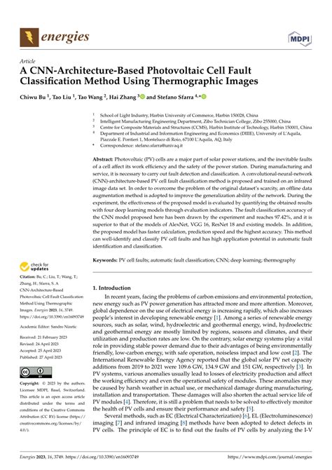 Pdf A Cnn Architecture Based Photovoltaic Cell Fault Classification