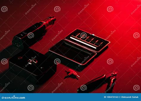 Vaping Device With A Hot Spring On A Black Background For Evaporation