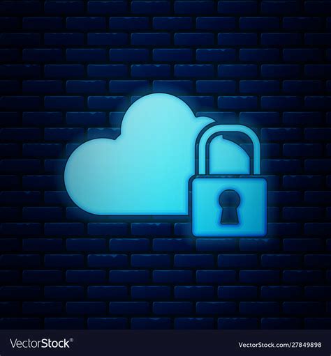 Glowing Neon Cloud Computing Lock Icon Isolated Vector Image