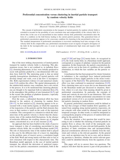 Pdf Preferential Concentration Versus Clustering In Inertial Particle Transport By Random