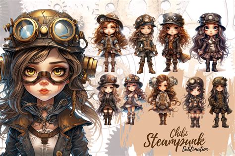 Chibi Steampunk Watercolor Clipart Graphic By Slinlashop · Creative Fabrica