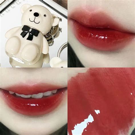 워터 라이트 스테인 립 글로스 미러 유리 립스틱 귀여운 틴트 매트 화장품 립 글레이즈 오래 지속되는 곰 방수 키체인 N2q2