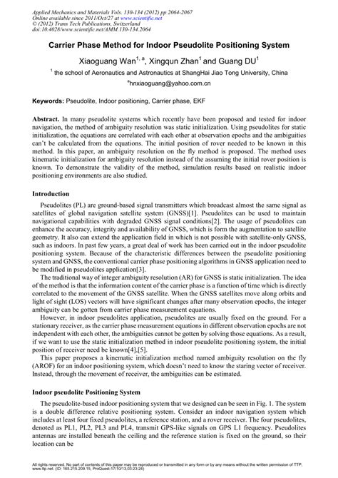 Pdf Carrier Phase Method For Indoor Pseudolite Positioning System