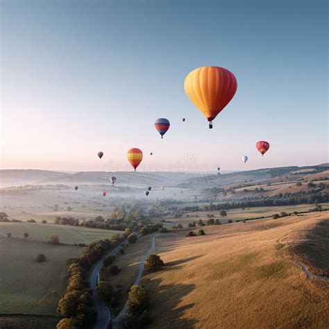 Breathtaking Aerial View Of Vibrant Hot Air Balloons Drifting Over A