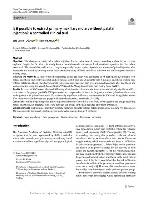 Pdf Is It Possible To Extract Primary Maxillary Molars Without Palatal Injection A