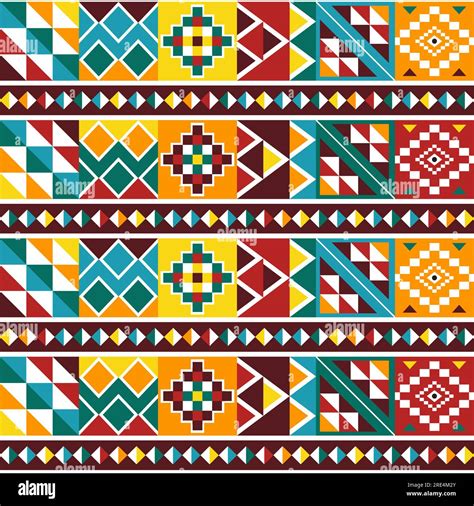 Kente Tribal African Seamless Vector Pattern With Geometric Shapes Nwentoma Textile Style From