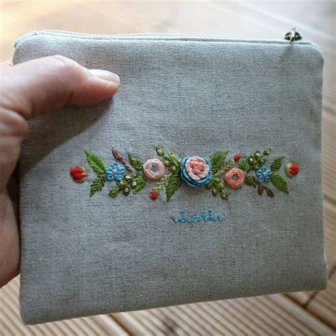 지퍼파우치 납작파우치 핸드메이드파우치 파우치 프랑스자수 프랑스자수파우치 꽃자수 프랑스자수소품 손자수 자수타그램 스티치 Embroidery