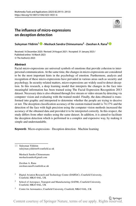 Pdf The Influence Of Micro Expressions On Deception Detection