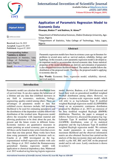 Pdf Application Of Parametric Regression Model To Economic Data