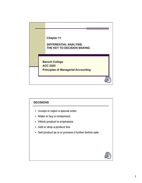 Acc 2203 Chapter 11 Differential Analysis Spring 2019 Chapter 11