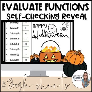Evaluating Functions Self Checking Halloween Picture Sheet TPT