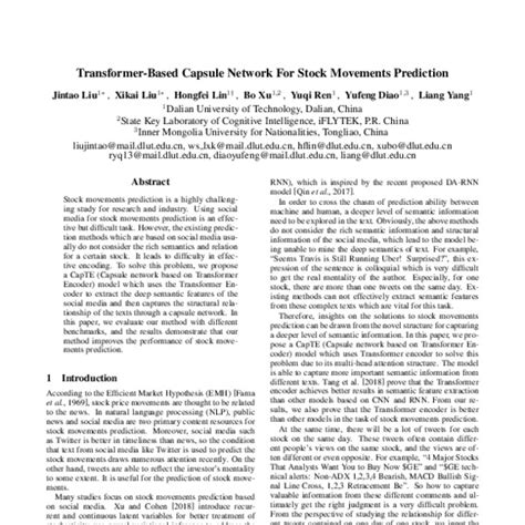 Transformer Based Capsule Network For Stock Movement Prediction Acl Anthology