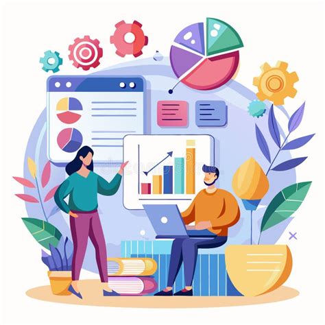 Business People Analyzing Data Charts And Graphs On Laptop Stock Vector Illustration Of