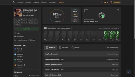Day 76 Of 100daysofleetcode Challenge C Murali Madhav Posted On The