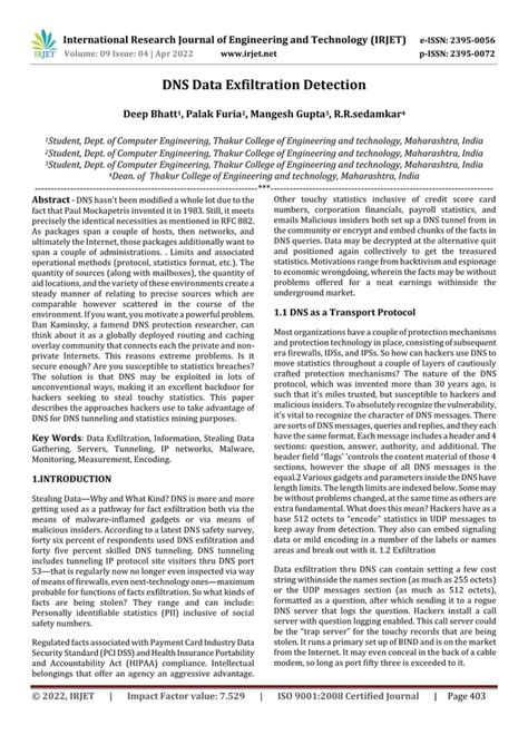 Dns Data Exfiltration Detection Pdf Internet Computing