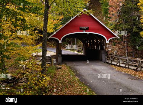 Flume Gorge Covered Bridge And Autumn Color In Franconia Notch State