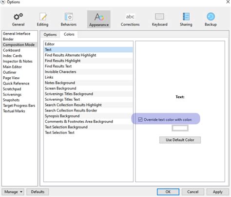 composition mode text color override ignored scrivener for windows literature and latte forums