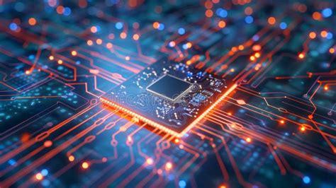 Microchip With Glowing Circuitry On Motherboard Stock Illustration Illustration Of
