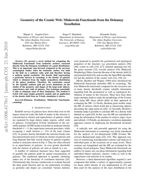 Pdf Geometry Of The Cosmic Web Minkowski Functionals From The Delaunay Tessellation
