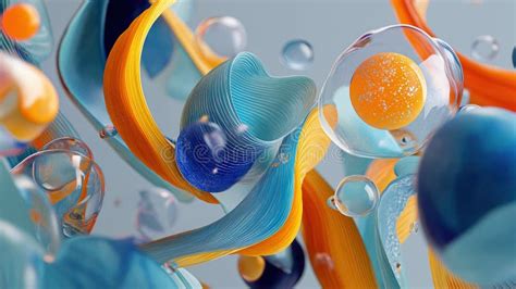 Colorful Abstract 3d Composition With Floating Shapes And Dynamic Swirls In Colorful Objects And