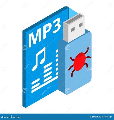 Infected Usb Icon Isometric Vector Flash Drive With Virus And Mp3 File Format Stock Vector