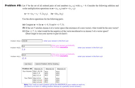 Solved Problem Let V Be The Set Of All Ordered Pairs Of Chegg Com