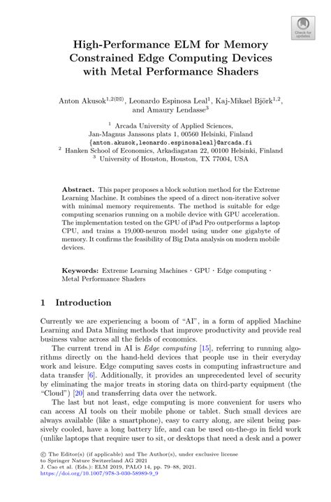 pdf high performance elm for memory constrained edge computing devices with metal performance