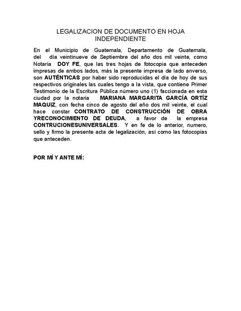 Legalizacion De Documento En Hoja Independiente Legalizacion De