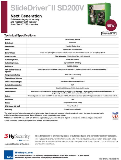 Nice Hysecurity Slidedriver Ii Sd200v Slide Gate Operator 20 000 Lbs