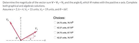 solved determine the magnitude of the vector sum v v1 v2 and