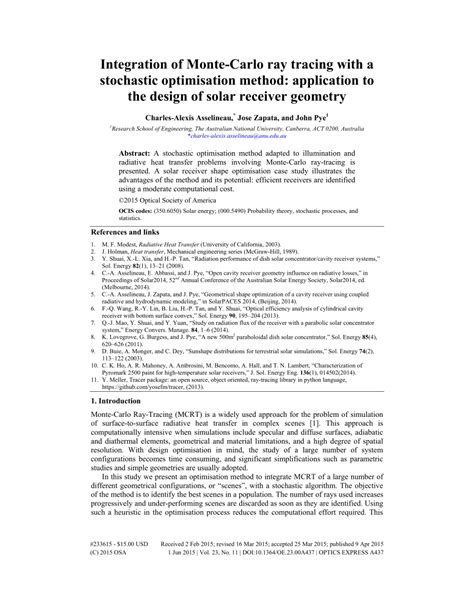 Pdf Integration Of Monte Carlo Ray Tracing With A Stochastic Optimisation Method Application