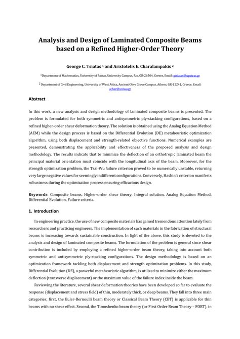 Pdf Analysis And Design Of Laminated Composite Beams Based On A Refined Higher Order Theory