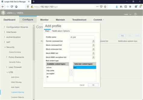 My Cybersecurity Journal Juniper Networks SRX Firewall Content Filtering
