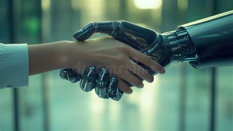 Ai Driven Digital Handshake Symbolizing Collaboration Between Human And Robot Showcasing
