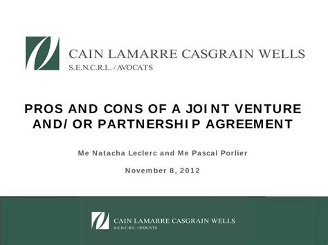 Pdf Pros And Cons Of A Joint Venture Andor Partnership Agreement
