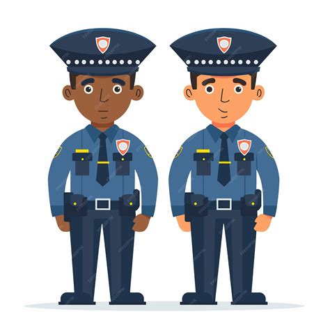 Two Cartoon Police Officers Standing Side Side One African American One