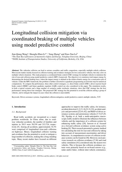 PDF Longitudinal Collision Mitigation Via Coordinated Braking Of Multiple Vehicles Using Model