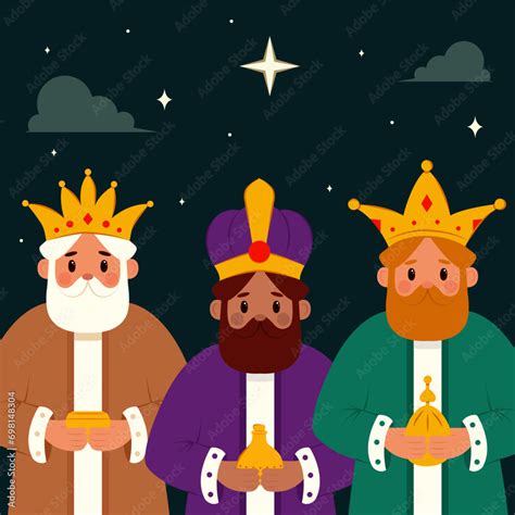 Tres Reyes Con Regalos Dirigiéndose A La Luz De La Estrella De Belén