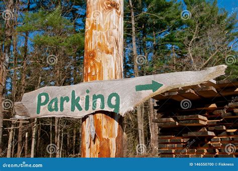 Wood Slab Converted Into A Parking Sing Editorial Image Image Of