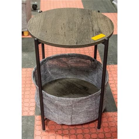 Newly Assembled Round End Table With Fabric